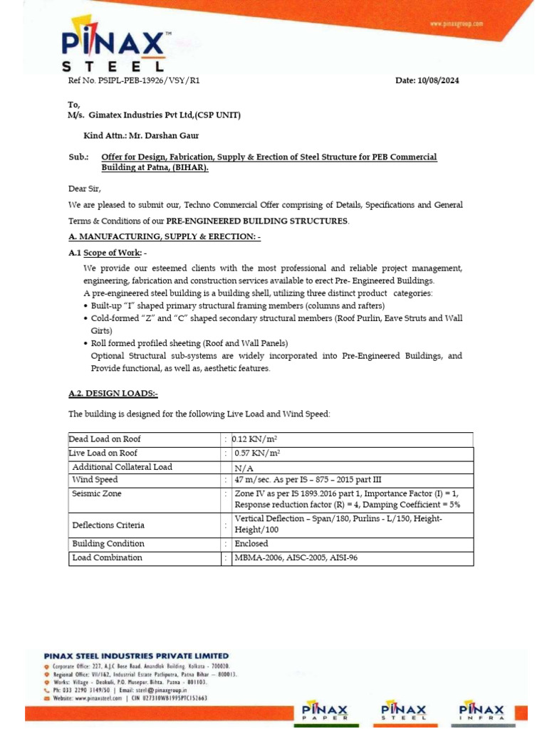 PSIPL-Techno-Commercial Offer | PDF | Screw | Building Engineering