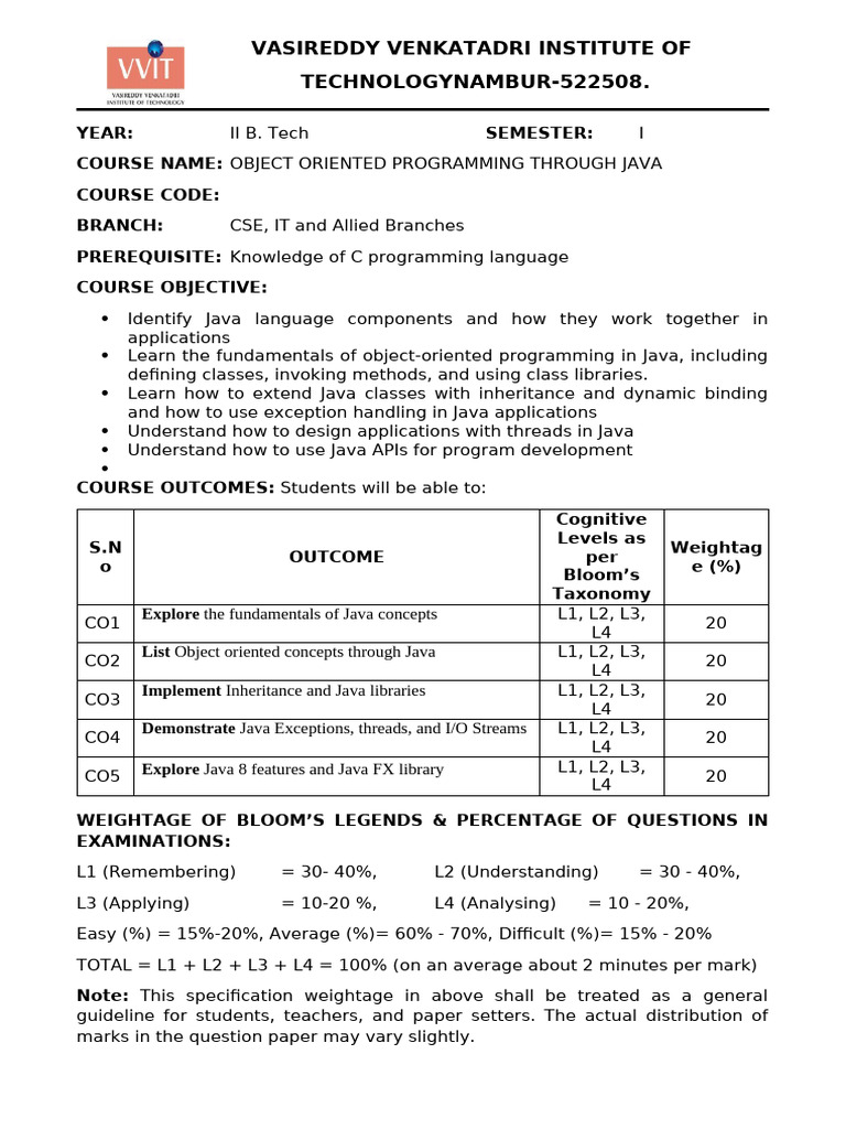 OOPJ R23 II-I MicroSylllabusFinalModelPaper | PDF | Class (Computer Programming) | Method ...