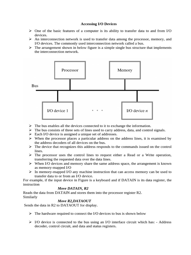 Unit-III Accessing IO Devices & Interrupts | PDF | Input/Output | Central Processing Unit
