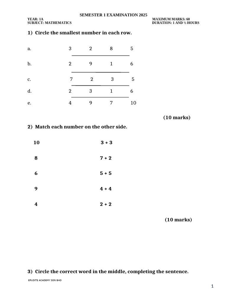 Year 1B Mathematics | PDF | Linguistics