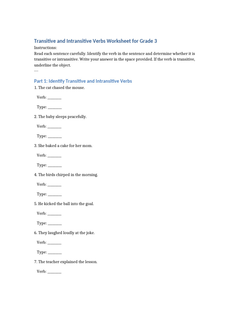 Transitive Intransitive Verbs Grade3 | PDF | Verb | Semantic Units