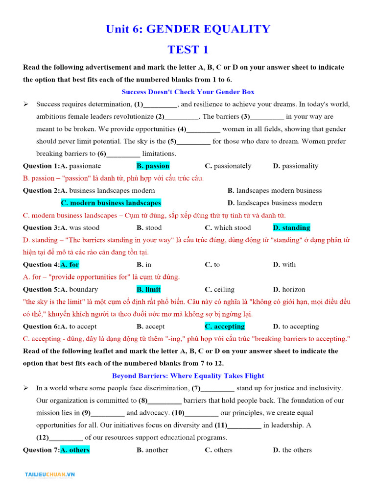 Unit 6 TEST 1 KEY. | PDF