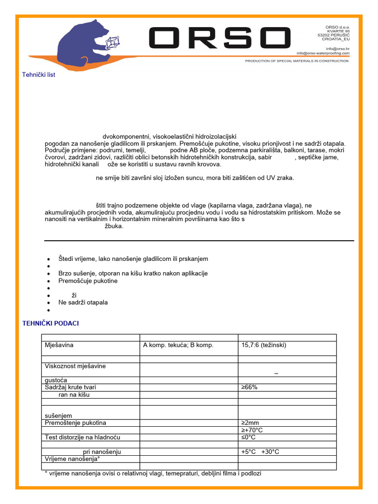 Tehnicki List Orso - Orsopolybit 2K | PDF