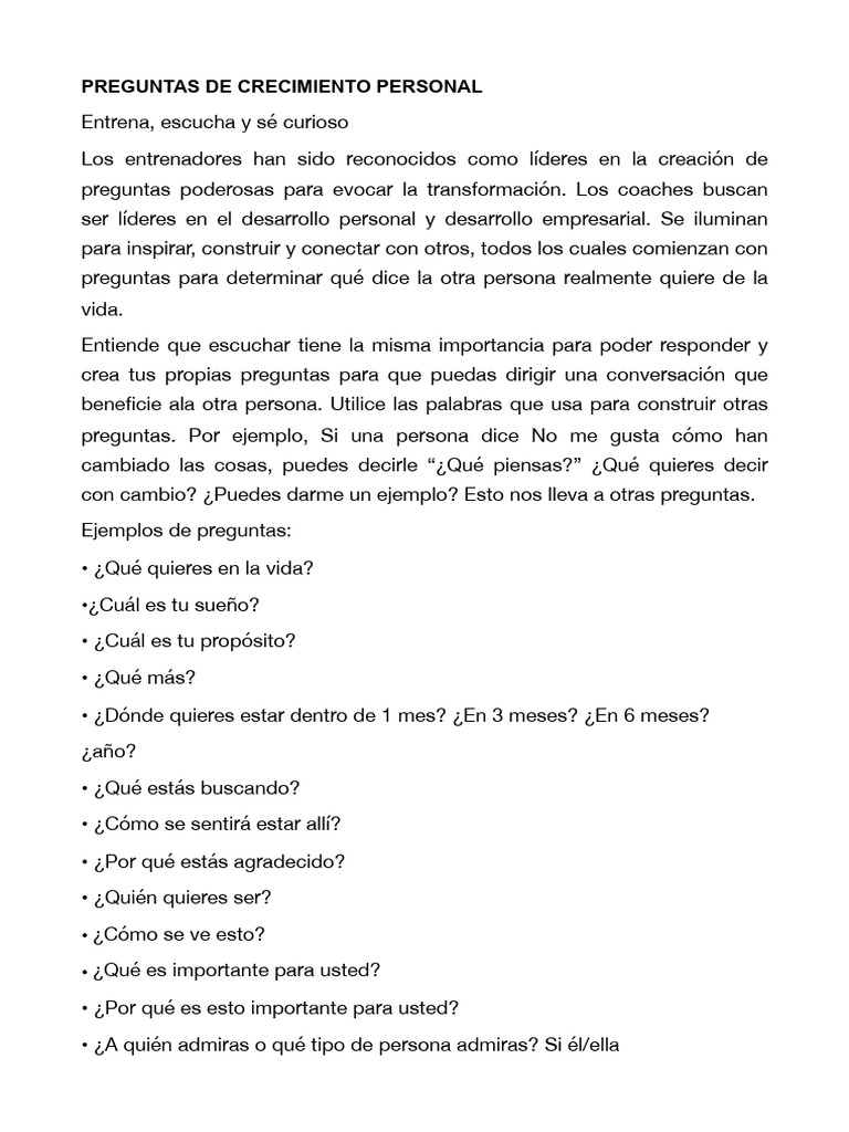 Preguntas Clave para el Crecimiento Personal | PDF