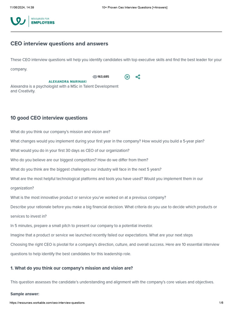 Essential CEO Interview Questions | PDF | Leadership | Recruitment