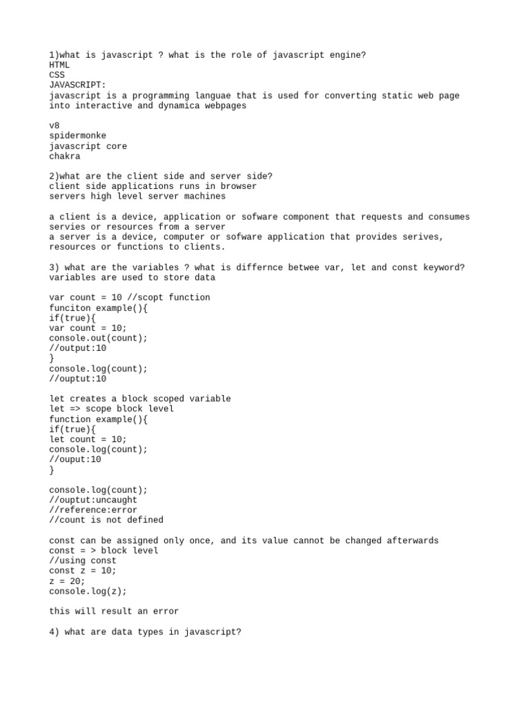 Javascript Interview Questions | PDF | Java Script | Boolean Data Type