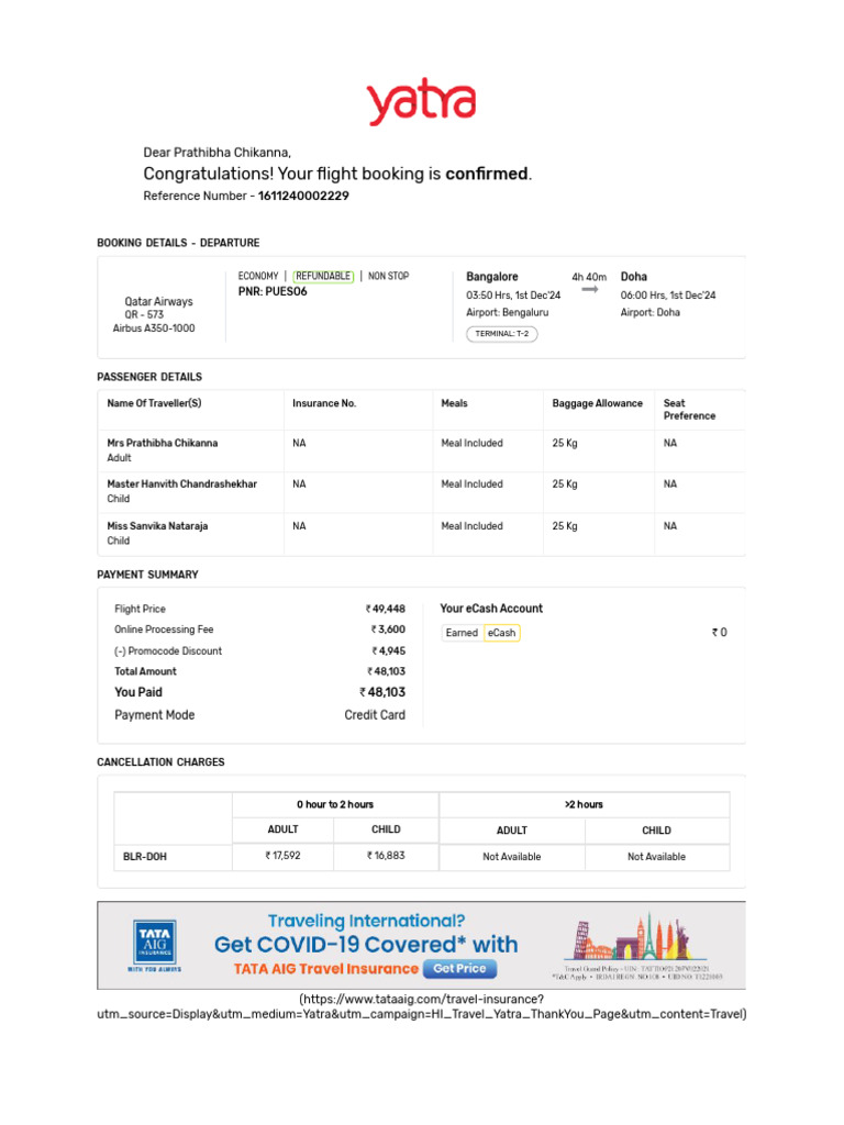 Yatra.com _ Flight Booking Confirmation (1) | PDF | Aviation