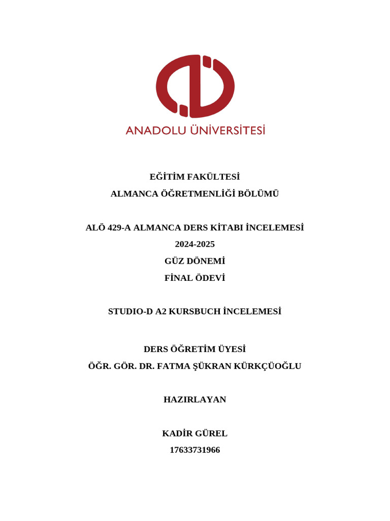 Studio-D A2 Kursbuch İnceleme | PDF