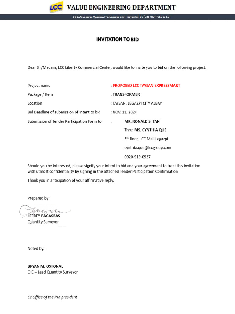 Bid Invitation For PROPOSED TAYSAN EXPRESSMART | PDF