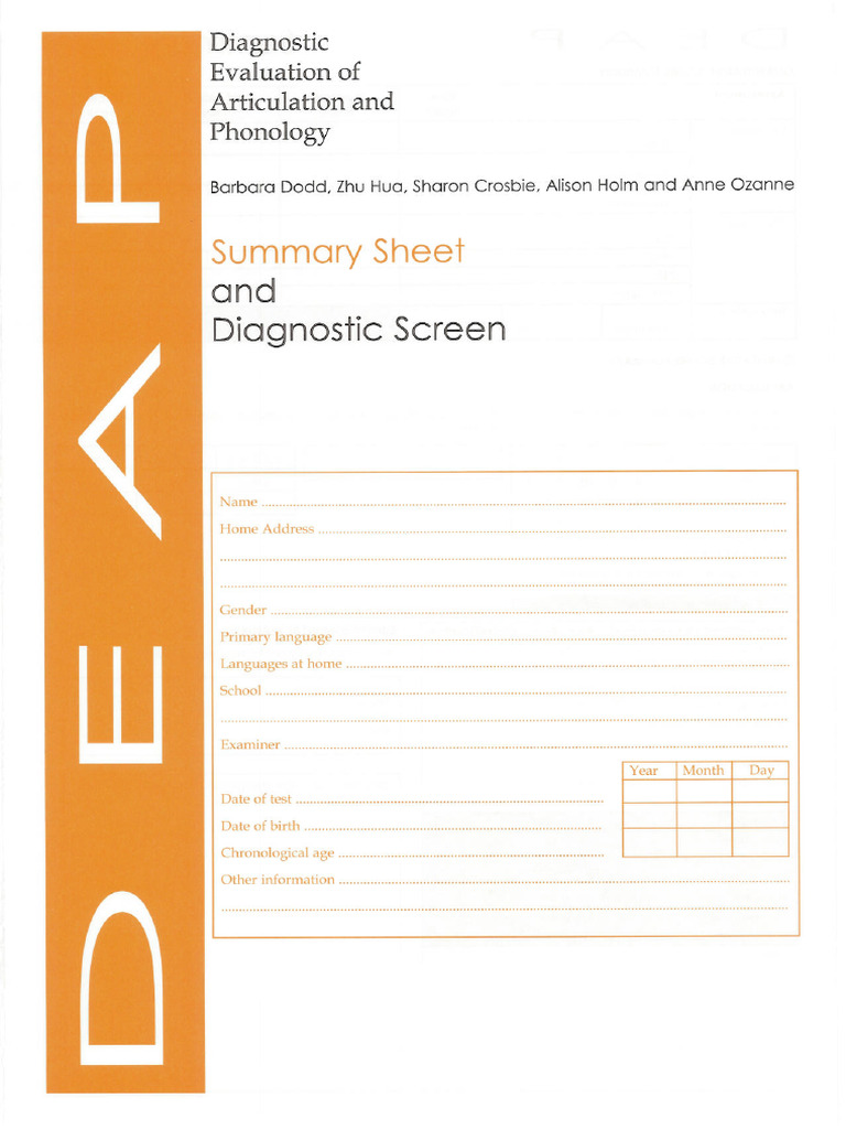 DEAP - Summary Sheet & Diagnostic Screen | PDF