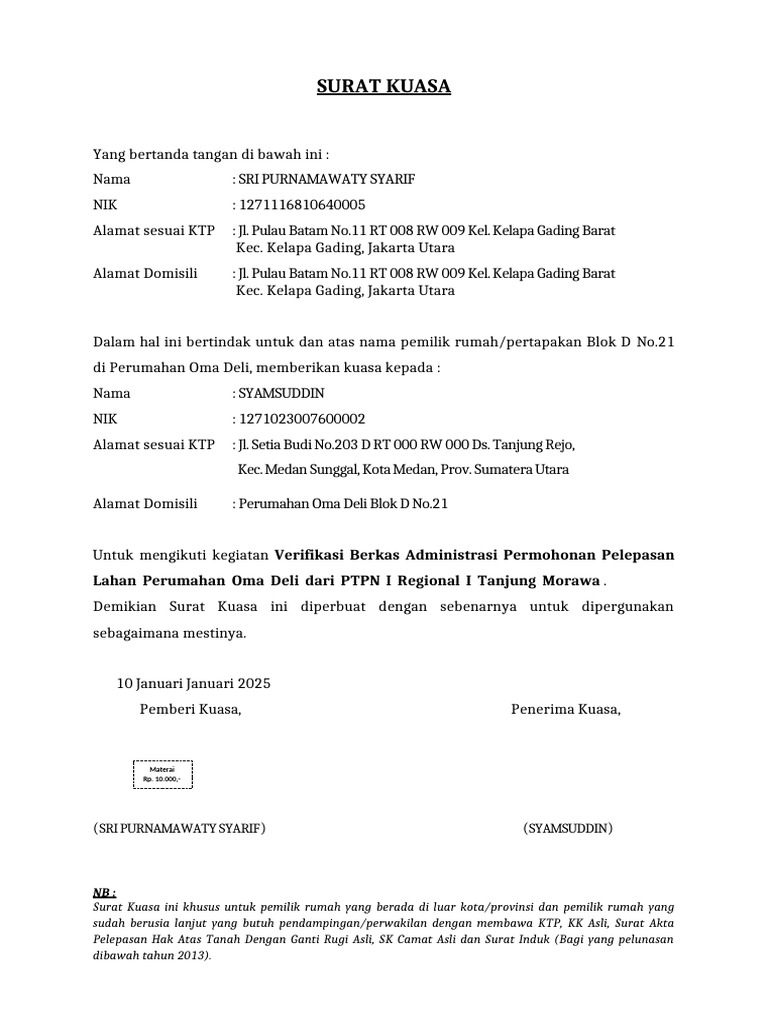 Contoh Surat Kuasa | PDF