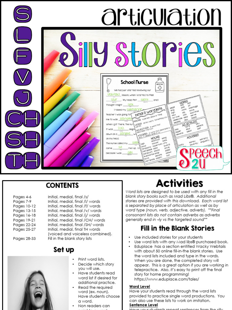 ArticulationCarryoverSillyStoryFillinsSTHLSHCHJFV 1 | PDF | Word | Adverb