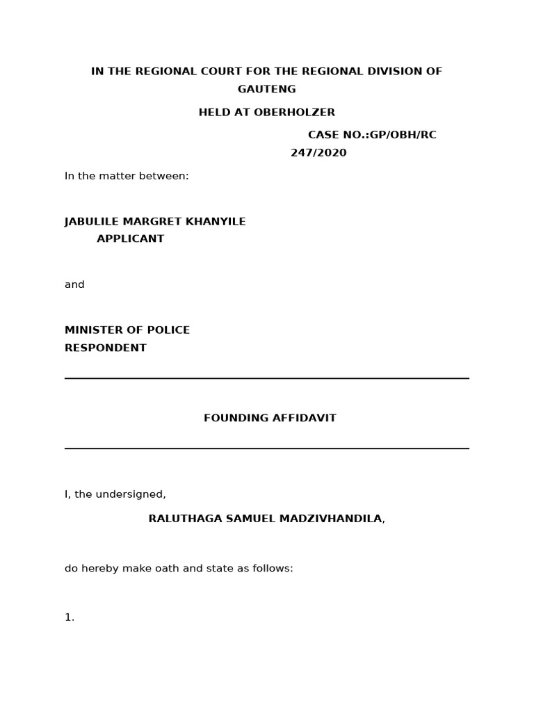 Jabulile Margret Khanyile-Founding Affidavit 02 | PDF | Affidavit | Summons