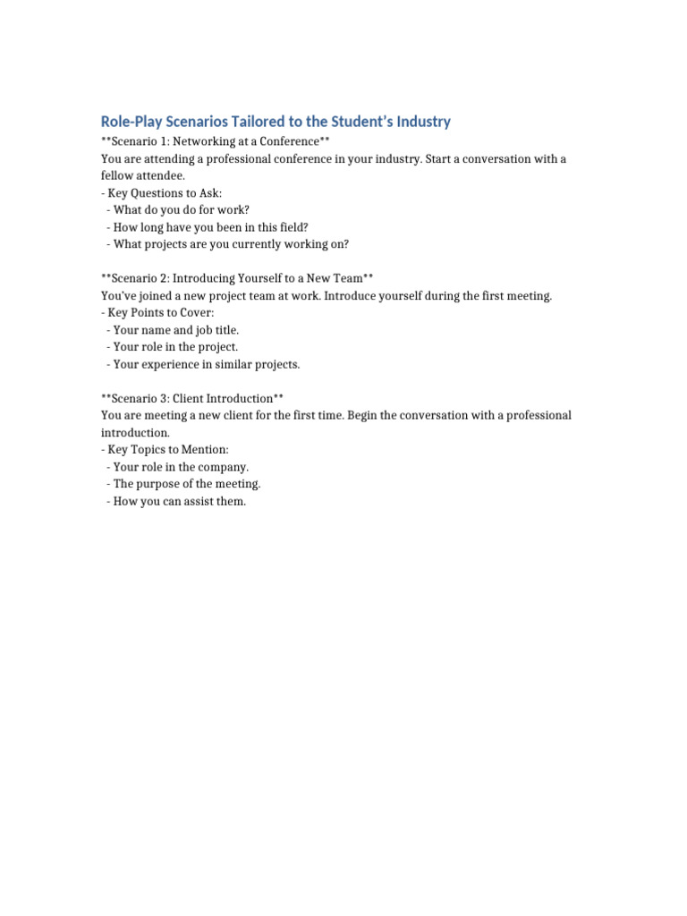 Role Play Scenarios | PDF