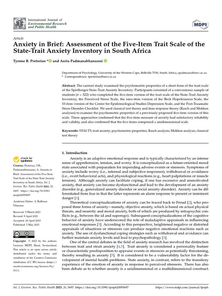 South Africa's Five-Item Anxiety Scale Evaluation | PDF | Psychometrics ...