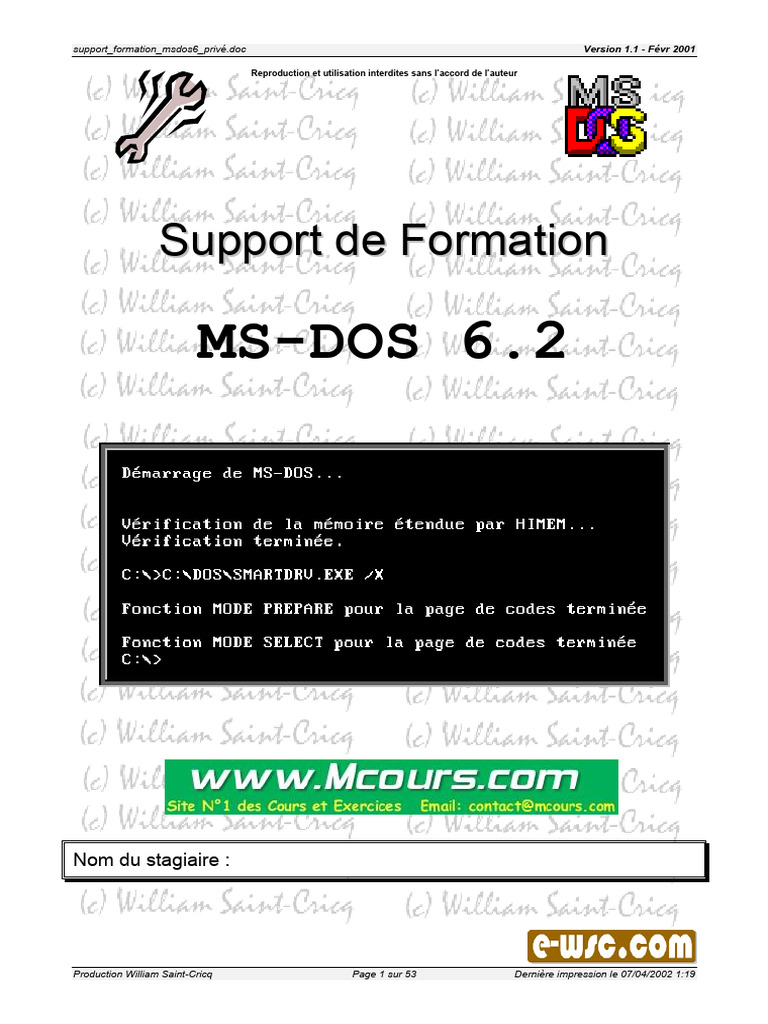 Guide de formation MS-DOS 6.2 | PDF | Logiciel système | Ingénierie ...