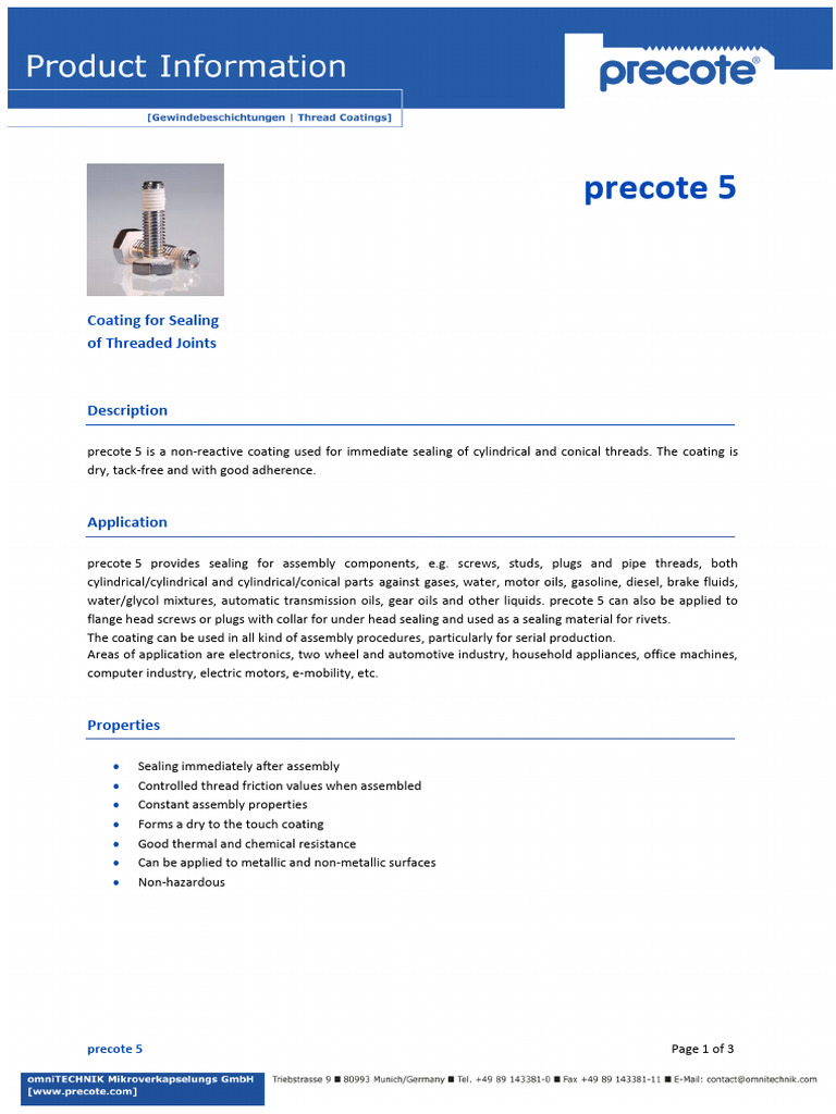 Product Info Precote5 e | PDF | Electrical Connector | Screw