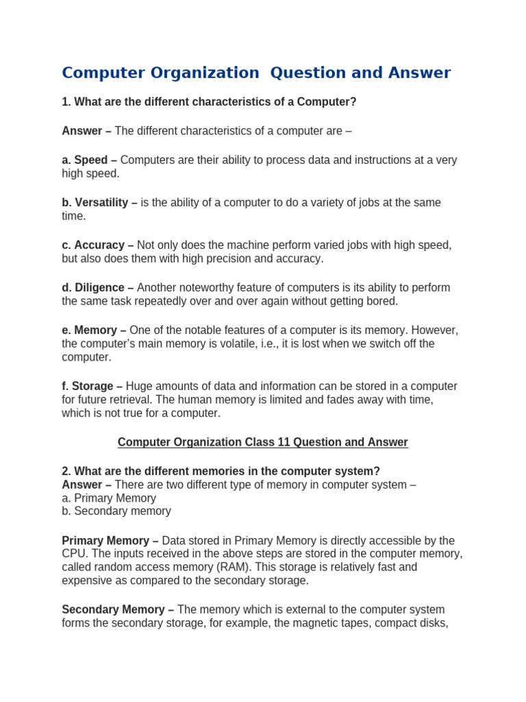 Computer Organization Question and Answer | PDF | Computer Data Storage | Computer Memory