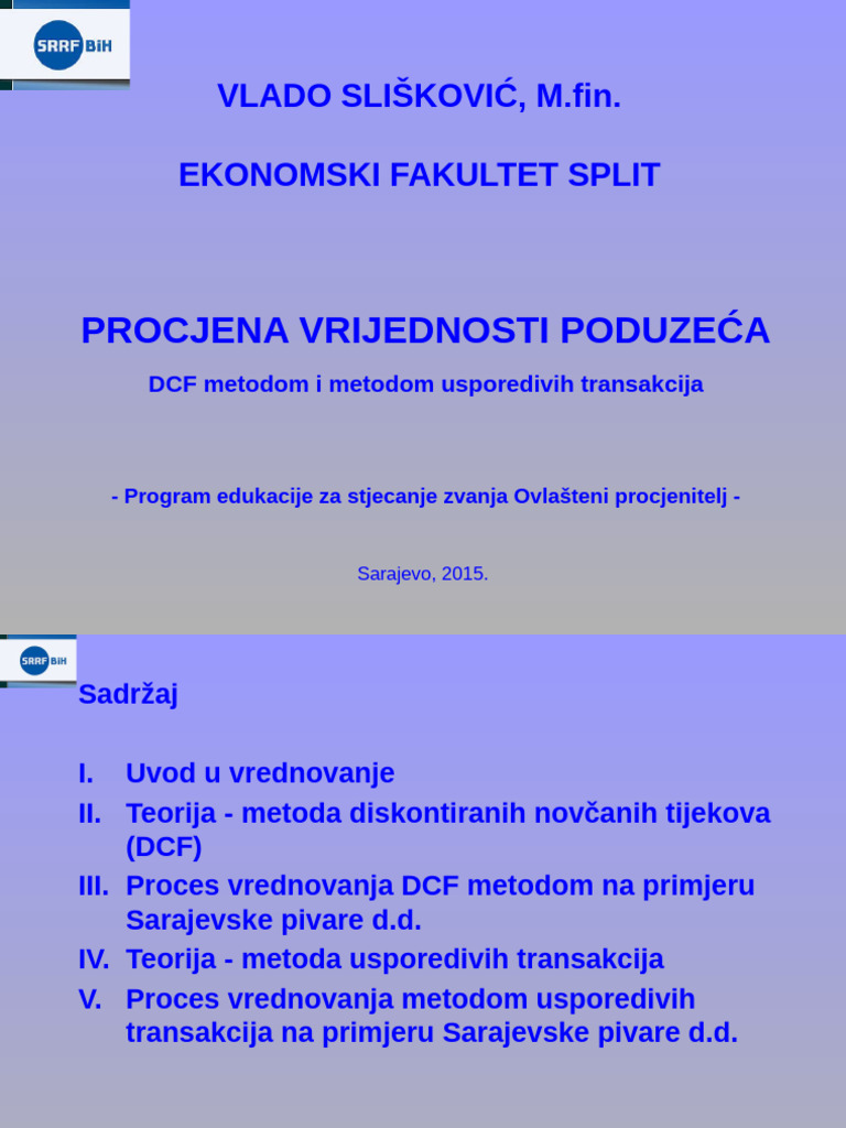 V Sliskovic DCF I Usporedive Transakcije | PDF