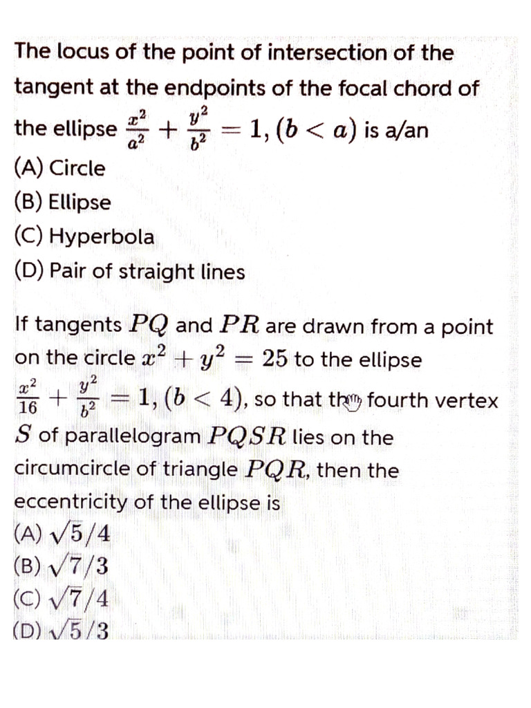 Ellipse Class 11 Important Ques | PDF