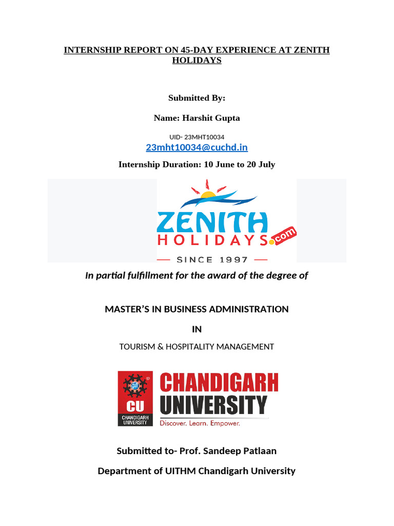 Internship Report Zenith | PDF | Tourism | Consultant