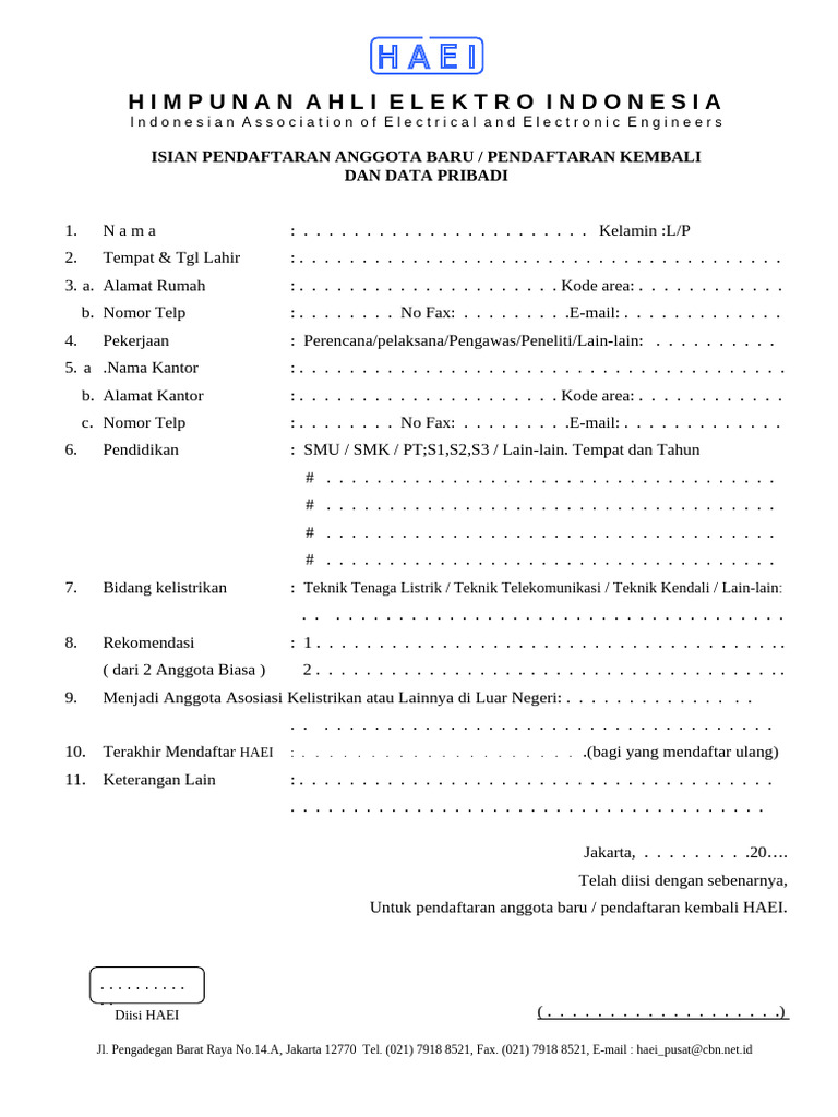 Formulir Anggota Baru | PDF