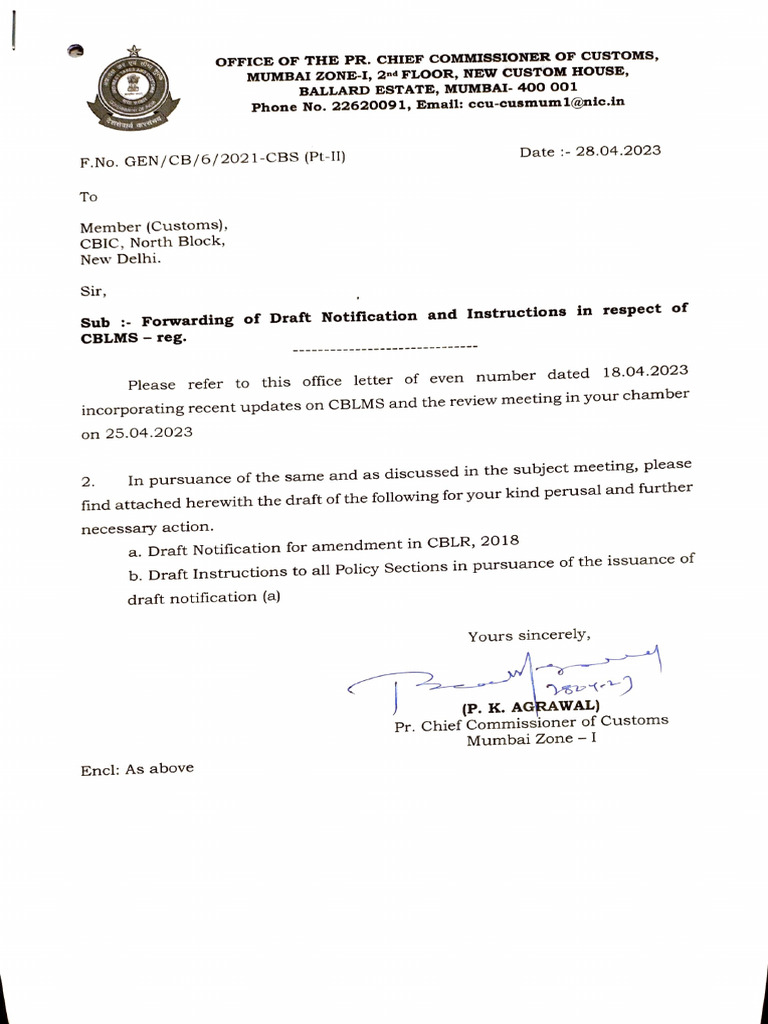 12 - Forwarding of Draft Notification and Instructions in Respect of ...