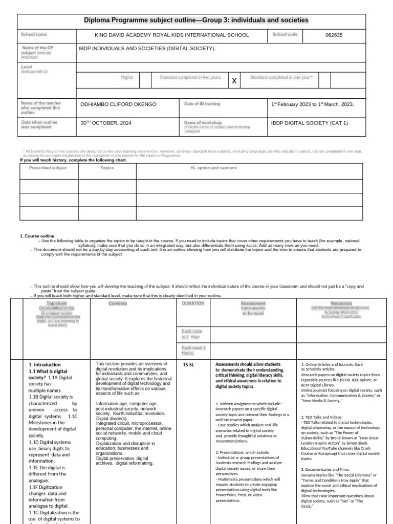 IBDP Digital Society SL Course Outline | PDF | Artificial Intelligence ...