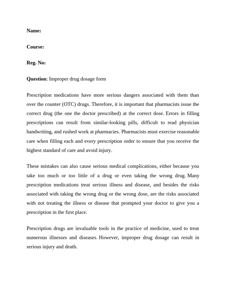 Risks of Improper Drug Dosage | PDF | Medical Prescription | Medical Error