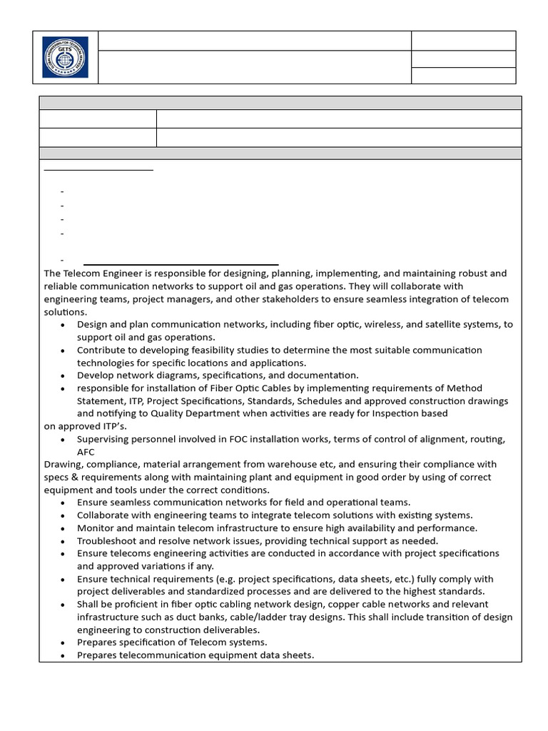 HR FR 04 00 Function Sheet (Telecom Engineer) | PDF ...
