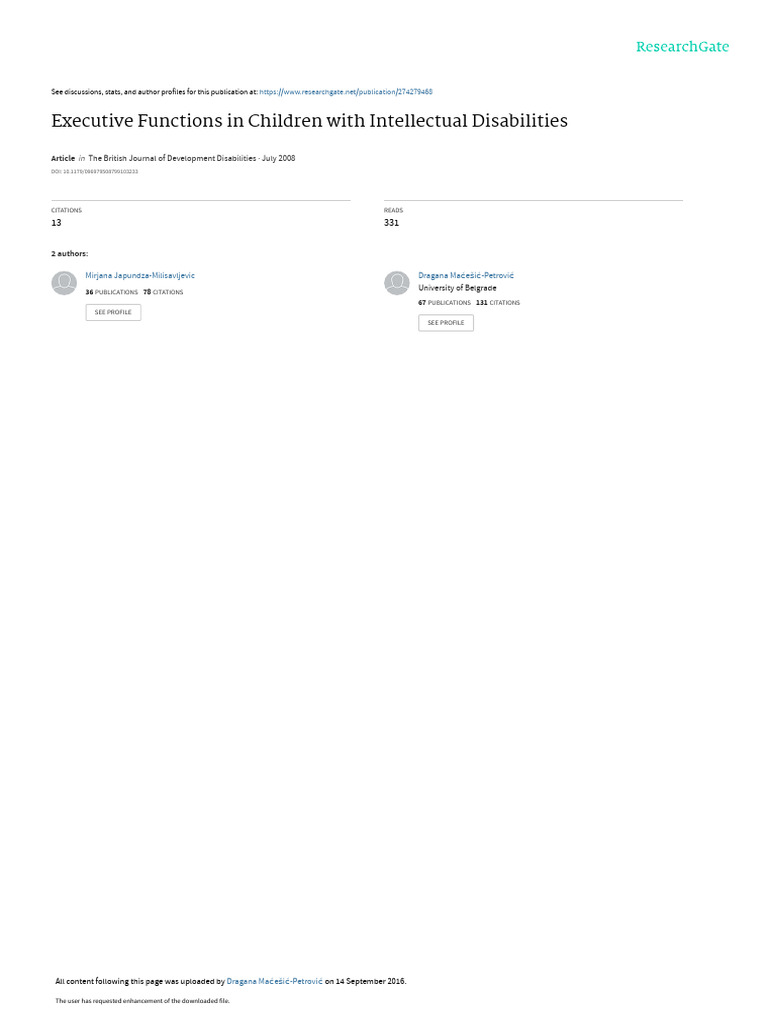 Executive Functions in Children with ID | PDF | Statistics | Executive ...