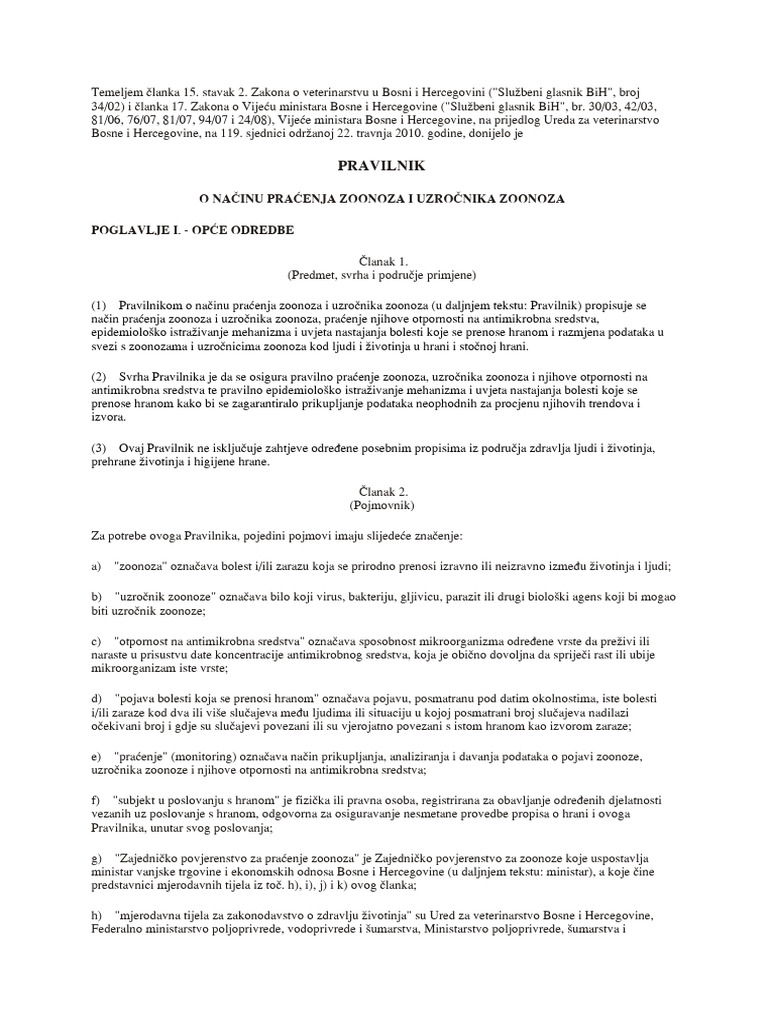 Pravilnik: O Na Inu Pra) Enja Zoonoza I Uzro Nika Zoonoza Poglavlje I. - Op) E Odredbe | PDF