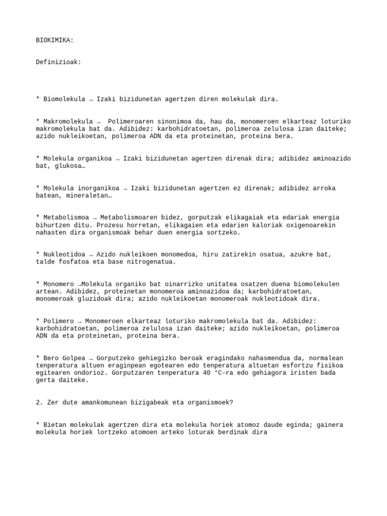 Bio 1.Batx (3.ebaluazioa) | PDF