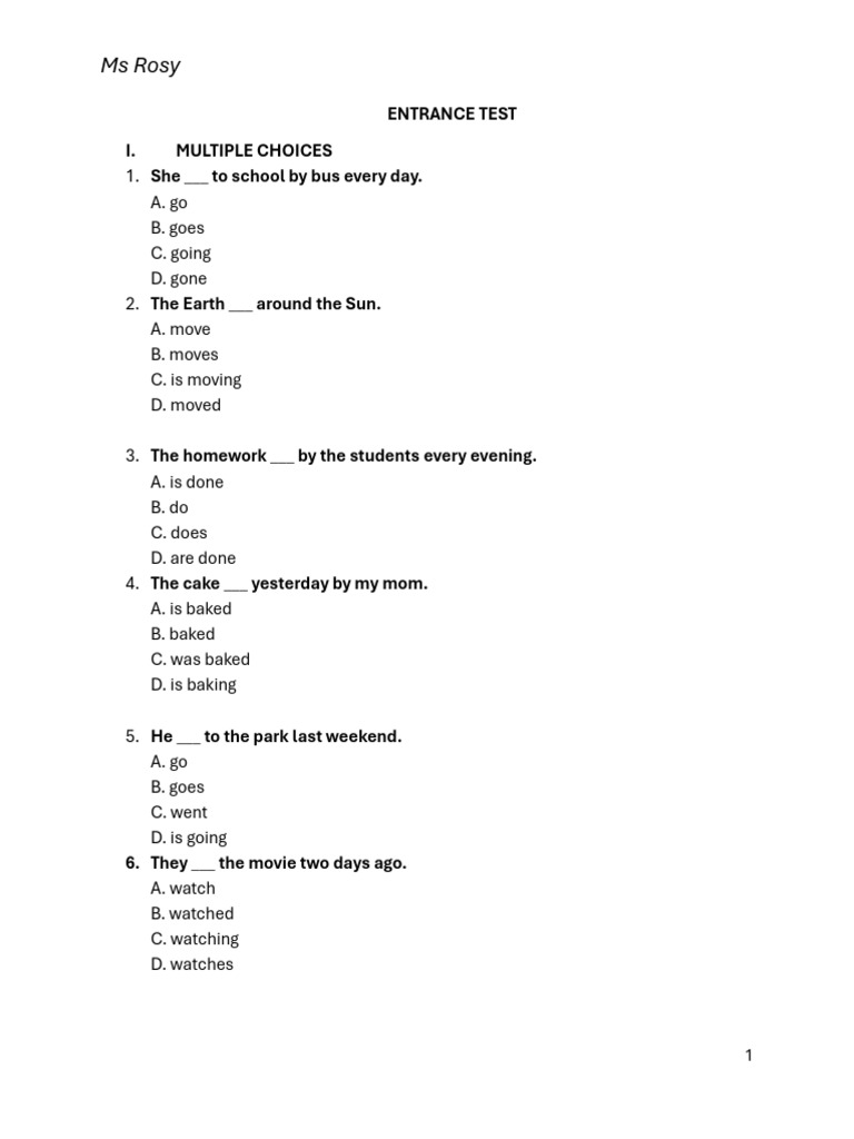 English Entrance Test Questions | PDF