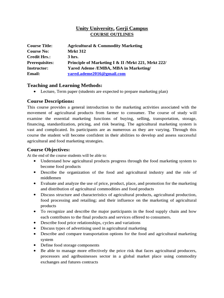 Course Outlines AM | PDF | Agriculture | Marketing