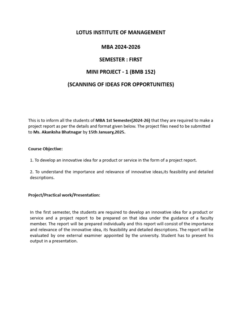 Mini Project Report - Mba 1ST Sem | PDF