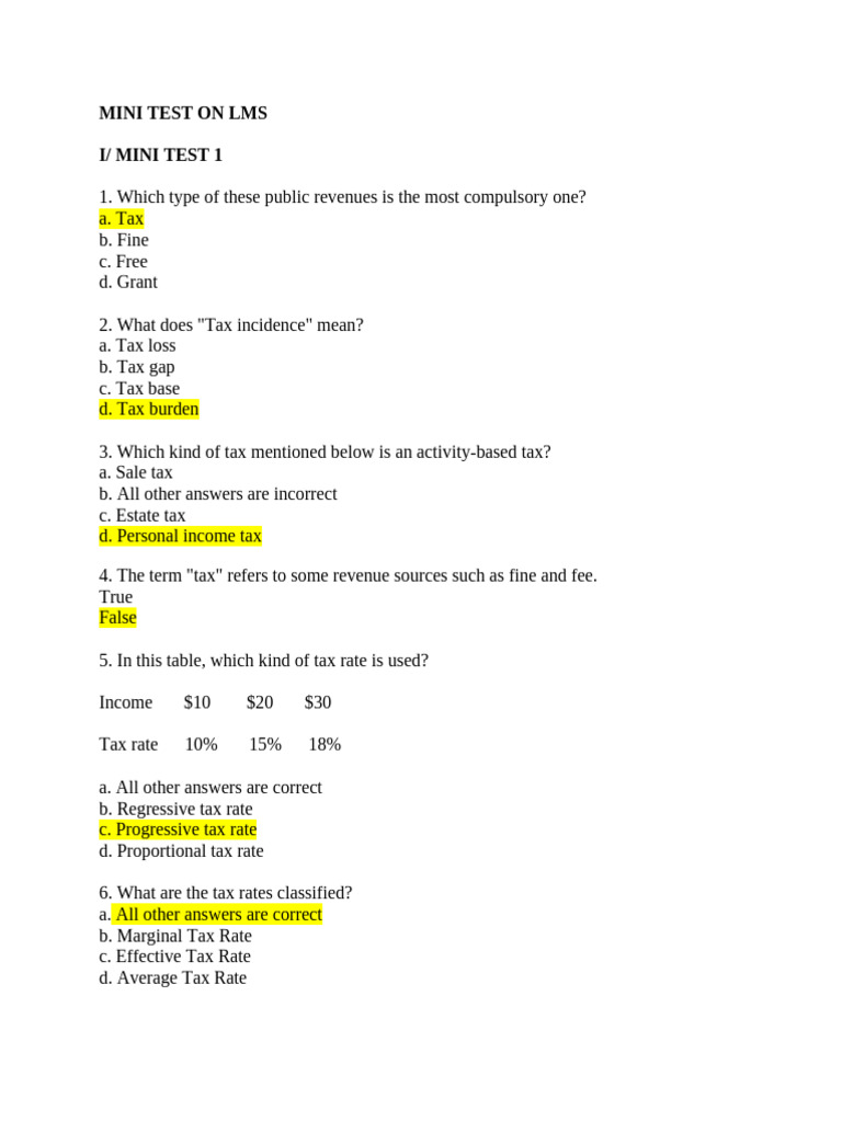 MINI TEST ON LMS | PDF | Taxes | Taxation In The United States