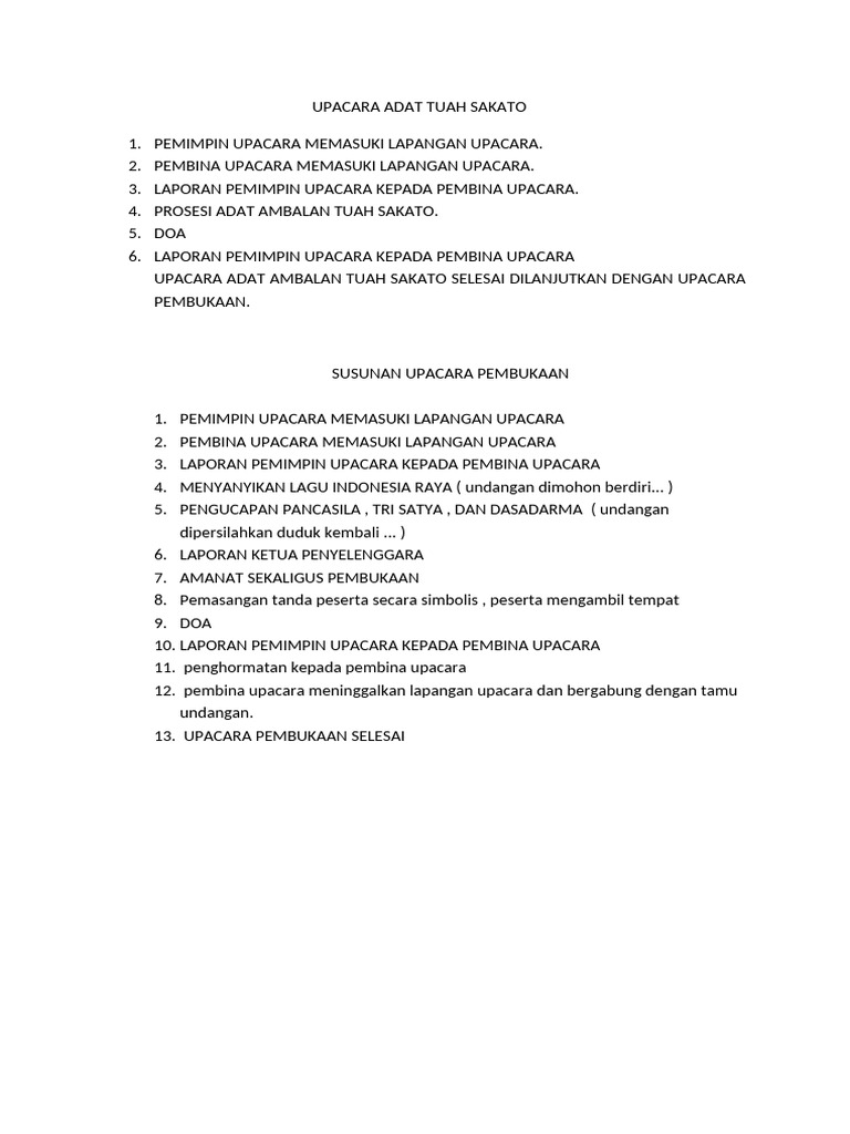 Susunan Upacara Adat Tuah Sakato | PDF