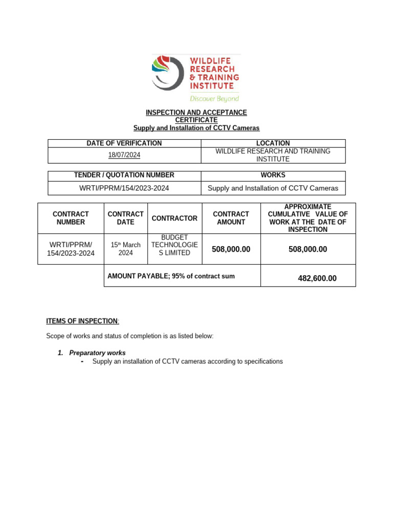 INSPECTION AND ACCEPTANCE | PDF
