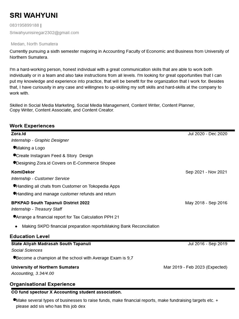 Sri Wahyuni English Teacher Resume | PDF