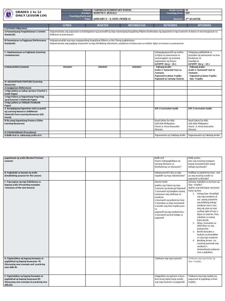 DLL - Esp 3 - Q3 - W4 | PDF