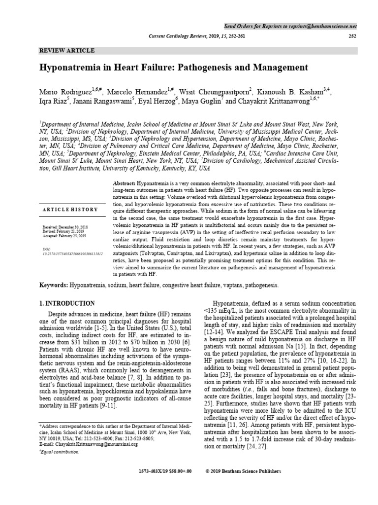 Hyponatremia in Heart Failure Pathogenesis and Man | PDF | Heart Failure | Clinical Medicine