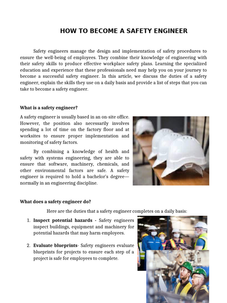 How To Become A Safety Engineer New | PDF | Occupational Safety And ...