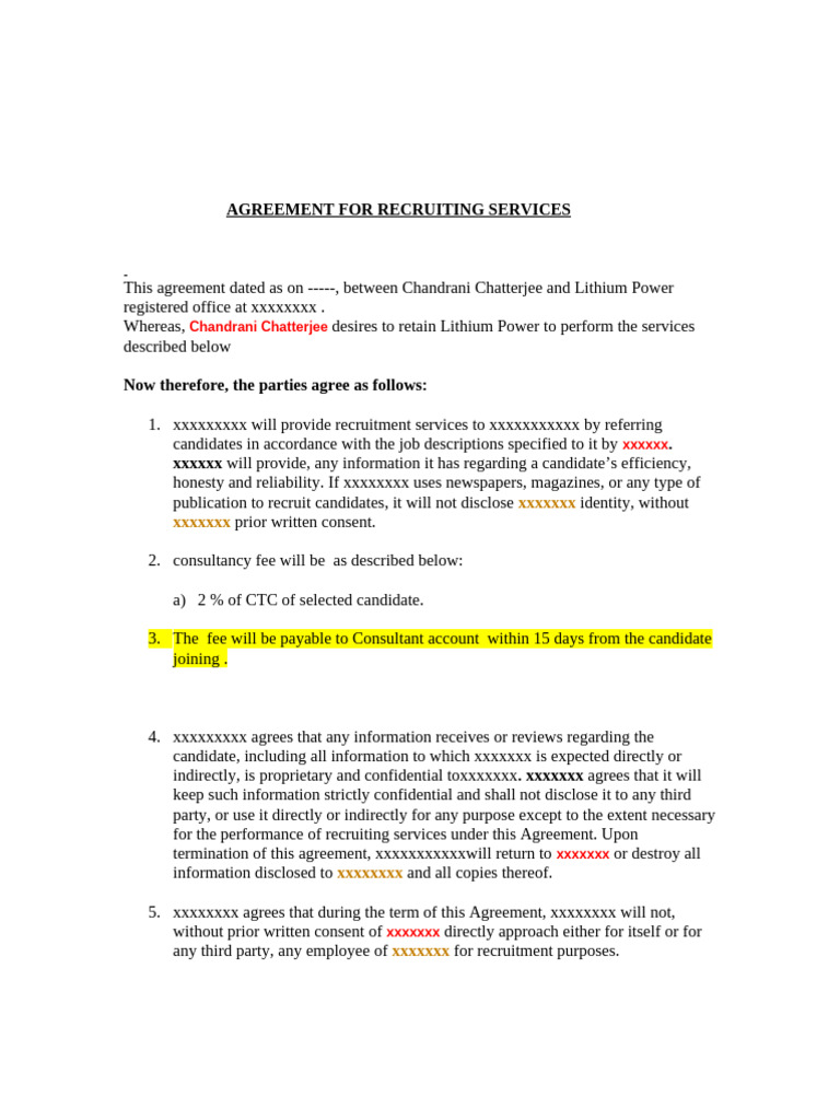Agreement For Recruiting Services | PDF