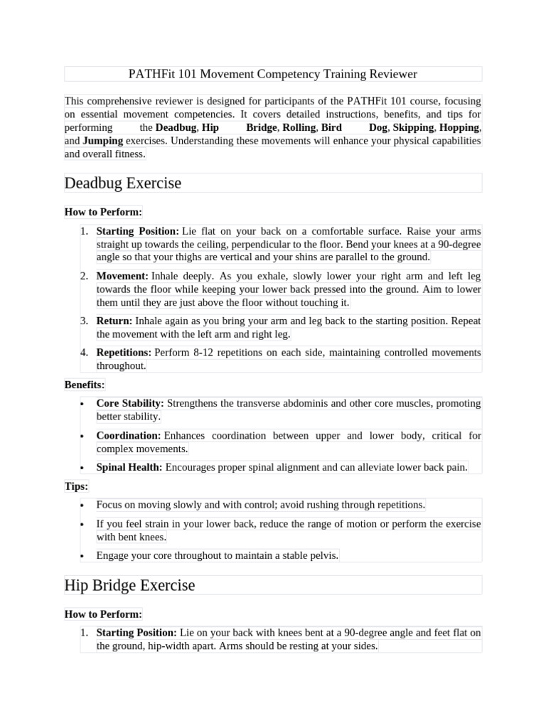 PATHFit 101 MOVEMENT COMPETENCY TRAINING REVIEWER | PDF | Strength ...