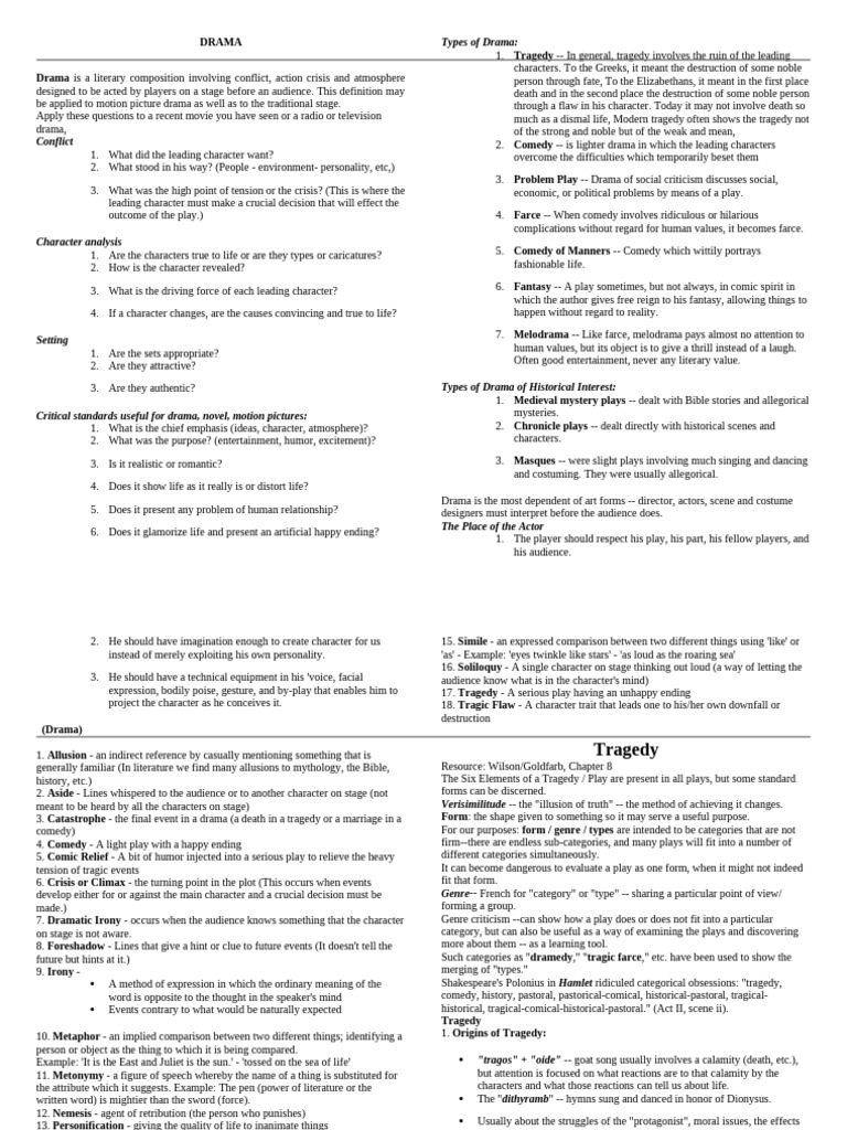 3 - Drama Analysis Vocabulary | PDF | Comedy | Tragedy