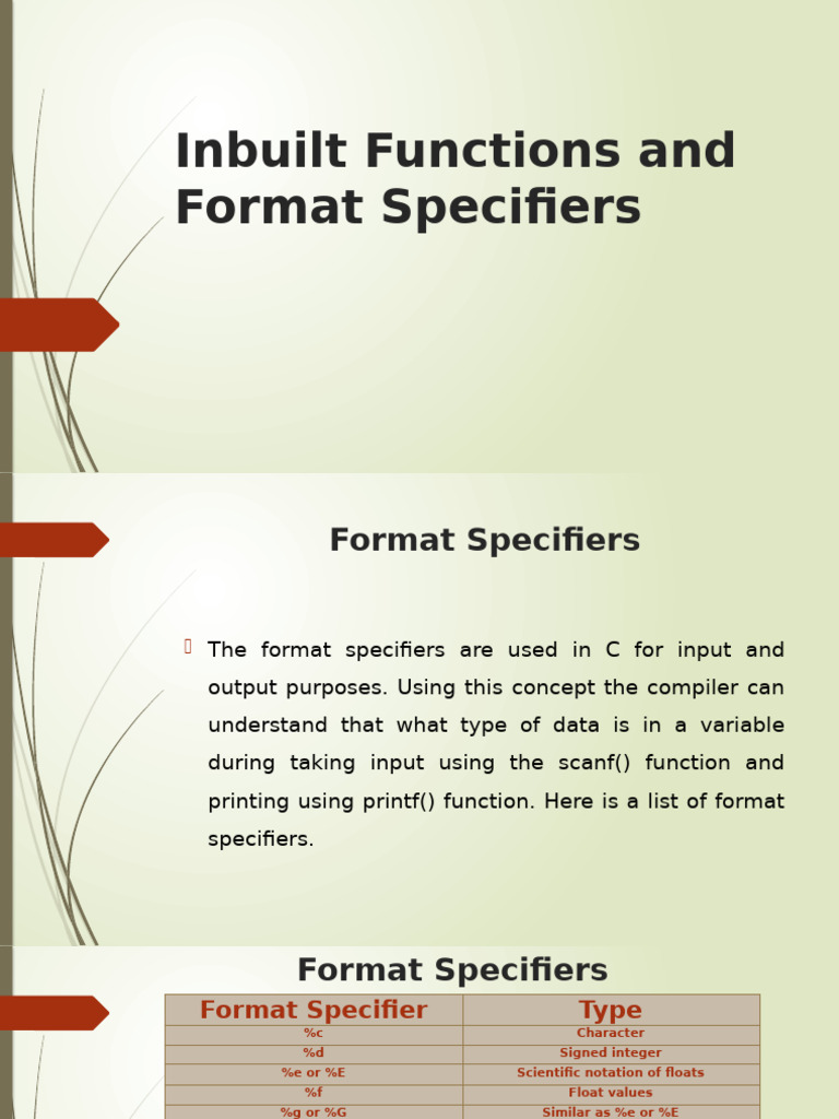 4 Inbuilt Functions And Format Specifiers 1 Pdf Integer Computer Science Computer 