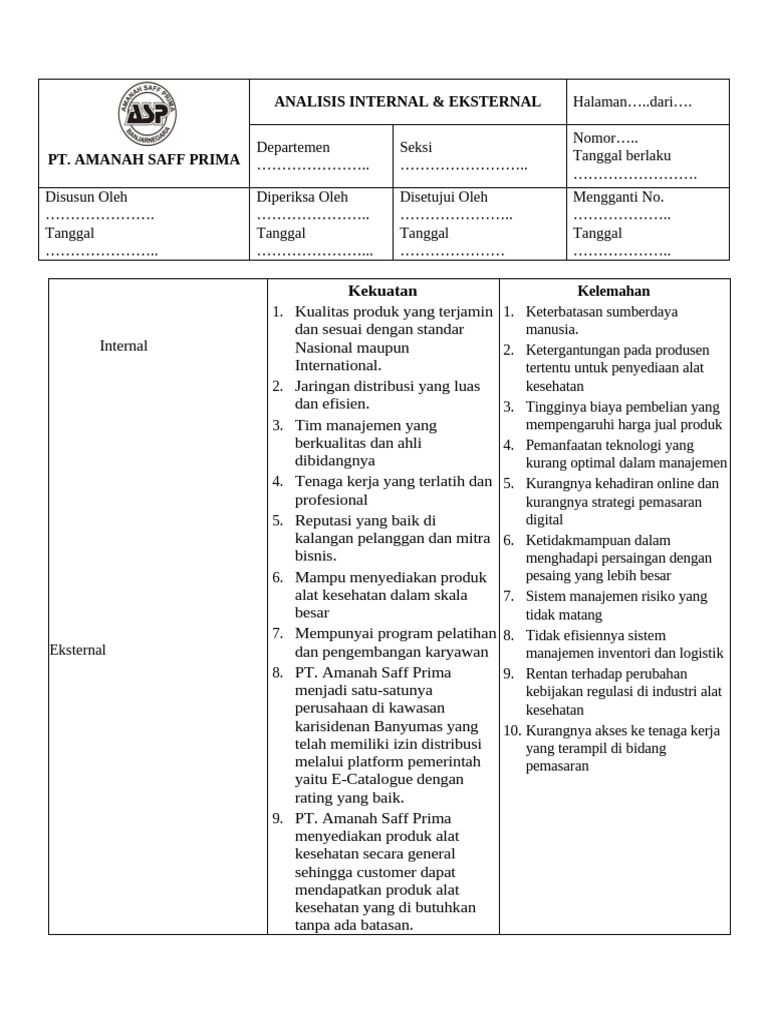 Analisis Internal & Eksternal | PDF