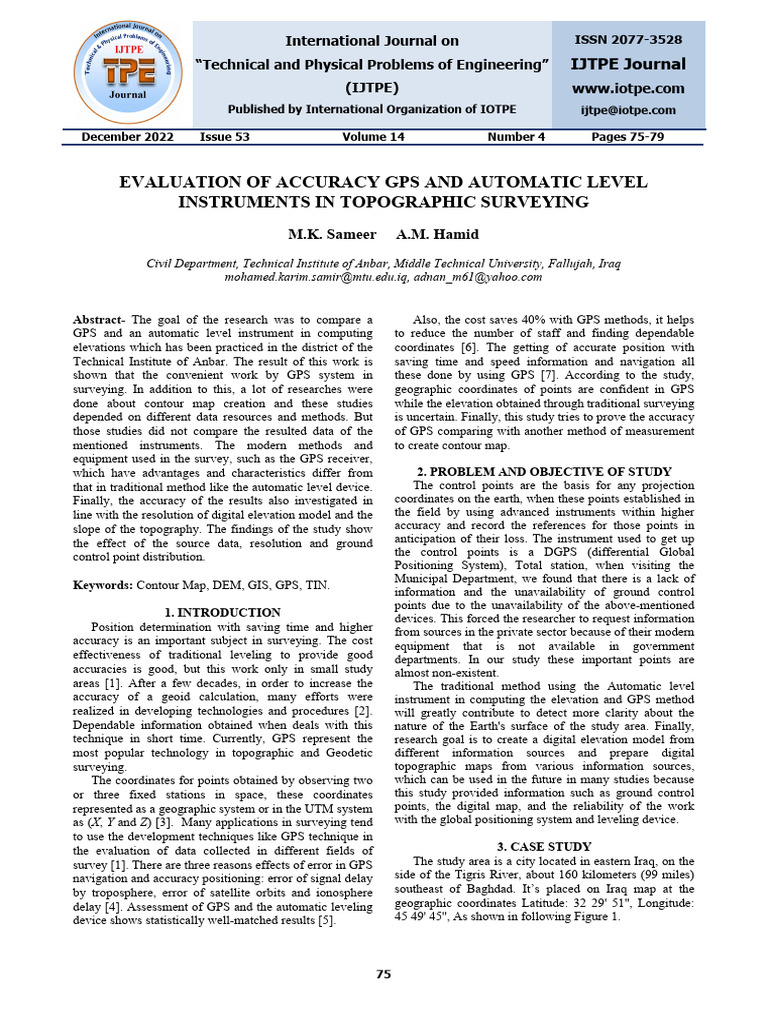 Evaluation of Accuracy GPS and Automatic Level Instruments in ...