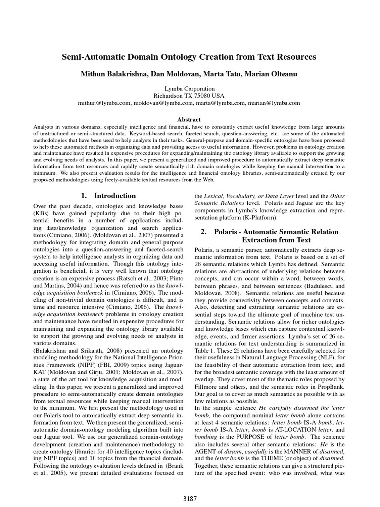 Semi-Automatic Domain Ontology Creation From Text Resources (1) | PDF | Ontology (Information ...